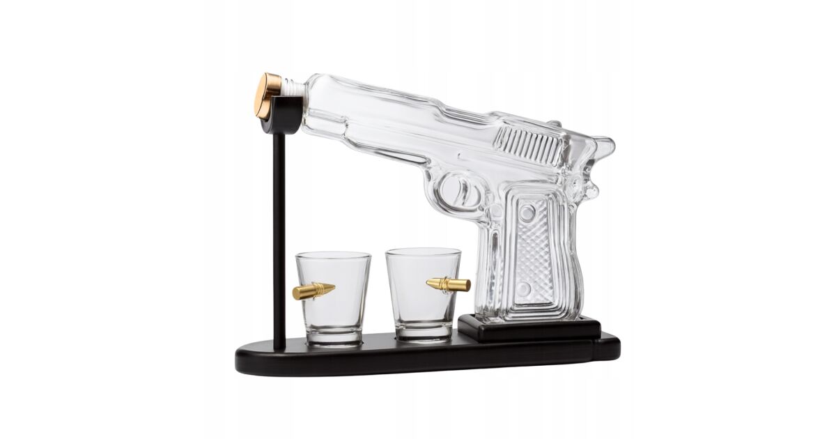 Set decantor bauturi si 2 pahare, Zola, forma pistol si gloante ...