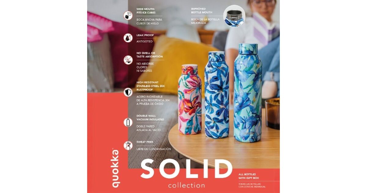 Quokka Solid - Rozsdamentes acél termosz 510 ml (Kék hibiszkusz ...