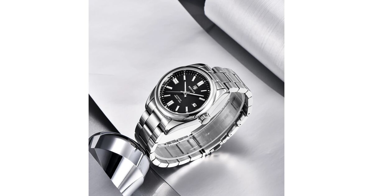 Férfi karóra Benyar mechanikus automata analóg 10 ATM ezüst fekete ...