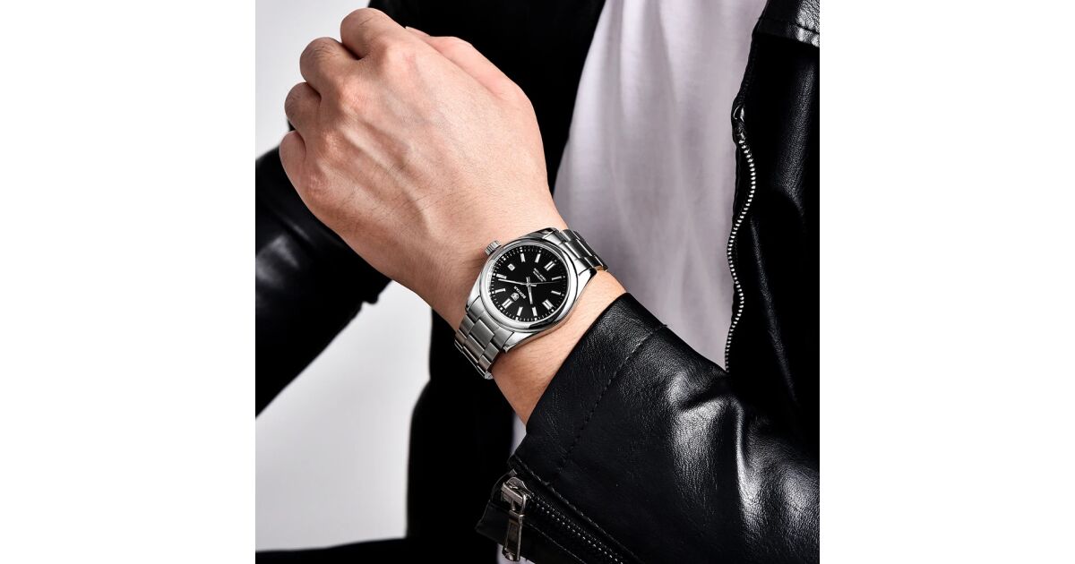 Férfi karóra Benyar mechanikus automata analóg 10 ATM ezüst fekete ...