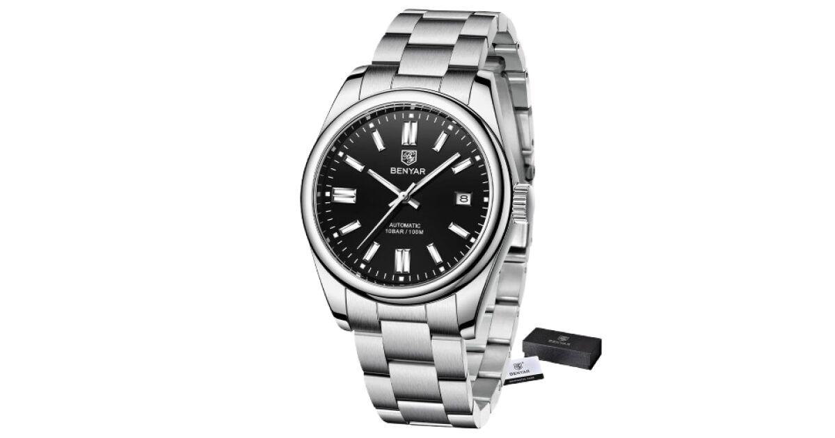 Férfi karóra Benyar mechanikus automata analóg 10 ATM ezüst fekete ...