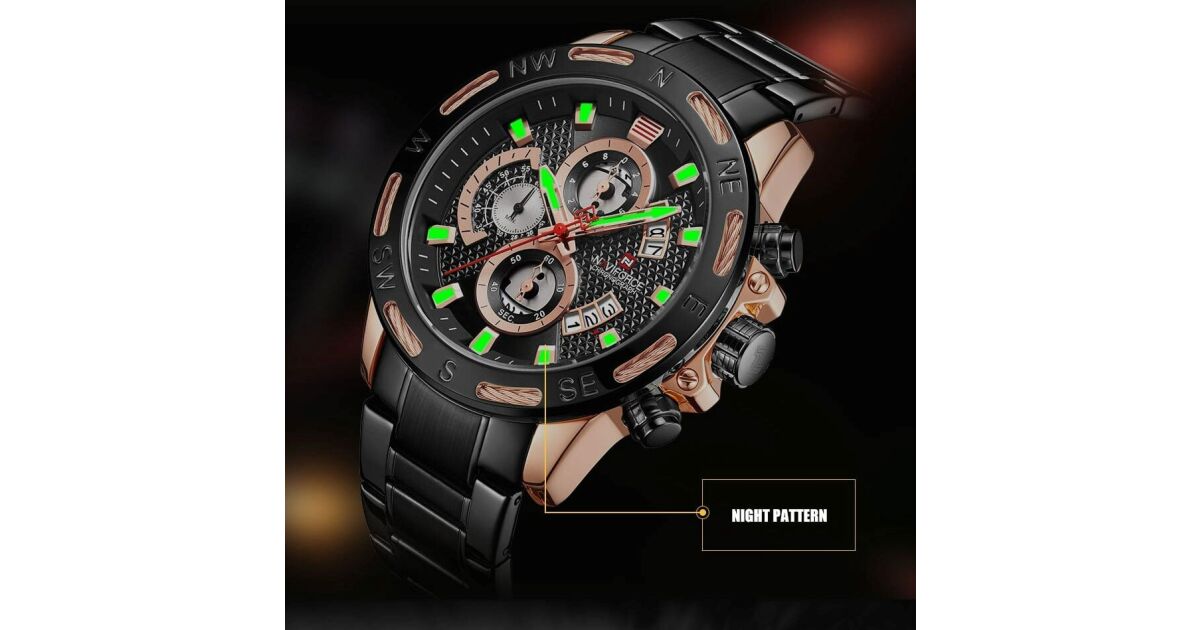 Ceas barbati Naviforce Analog Afisare data Indici fosforescenti Negru ...