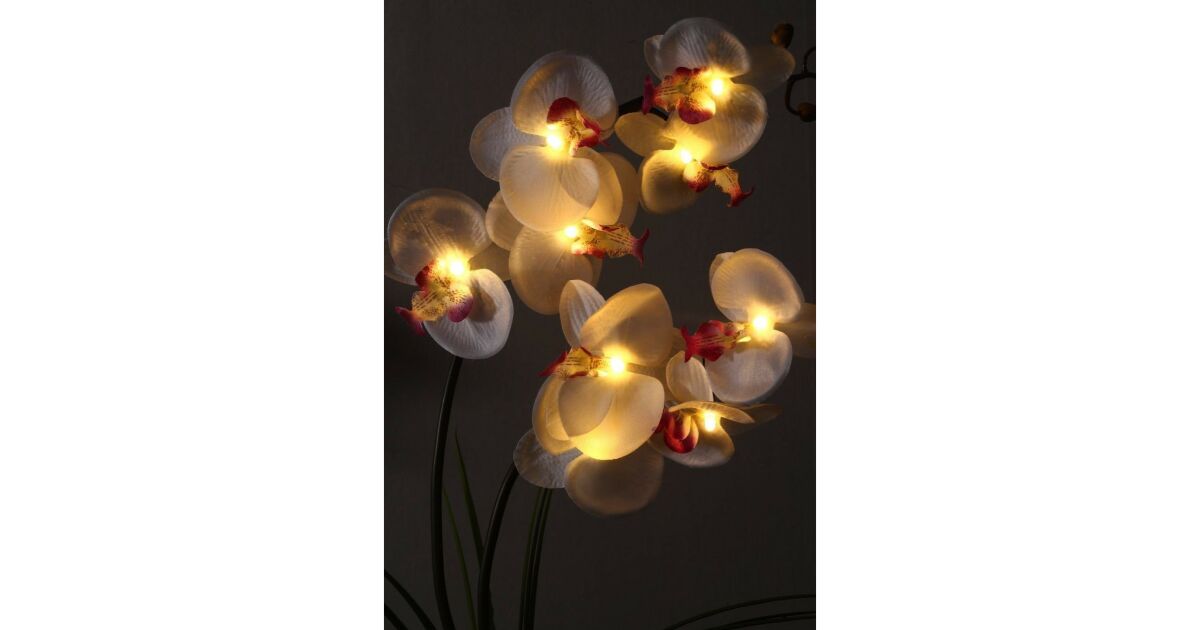 Orhidee artificiala FLCSIed, 9 LED-uri, 54 cm, lumina calda, alimentare ...