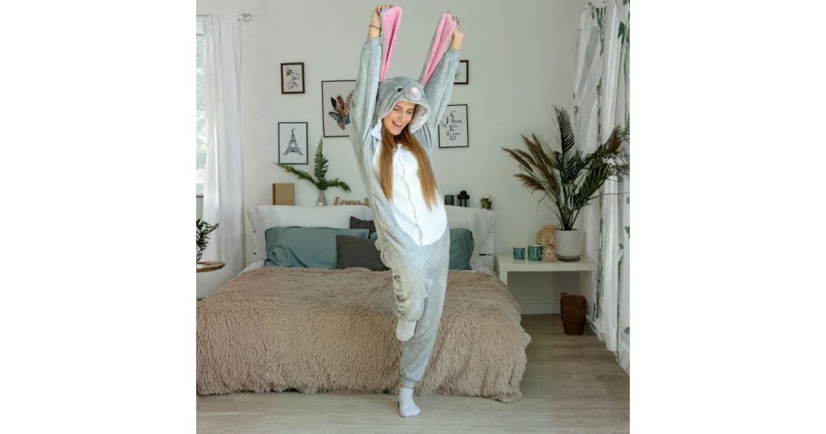 Onesie Kigurumi Pizsama Jelmez Szürke Nyúl Álcázat M: 155 - 165cm ...