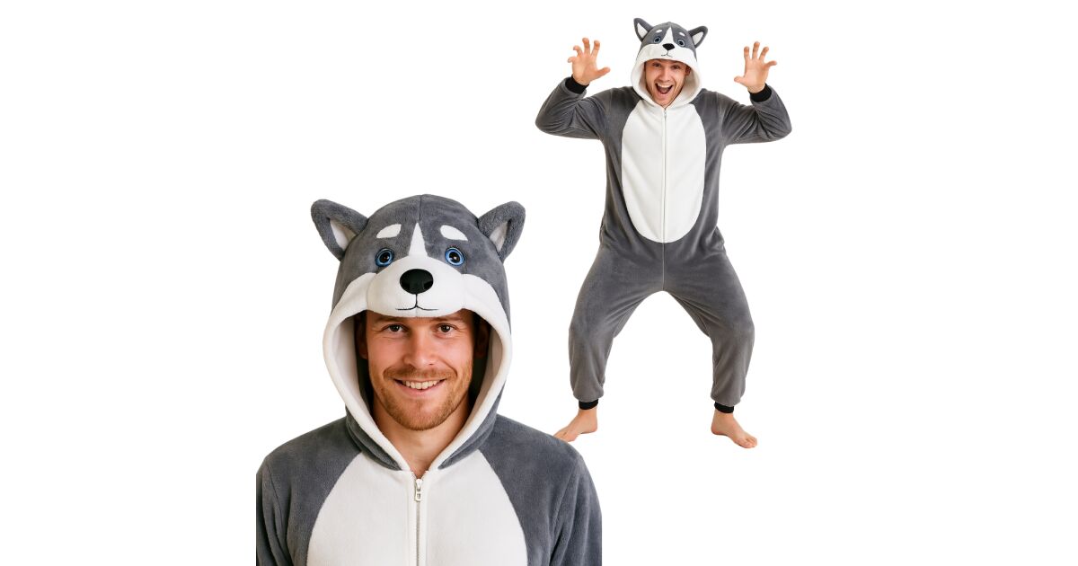 Onesie Kigurumi Pizsama Jelmez Szürke Husky Álcázat M: 155 - 165cm ...