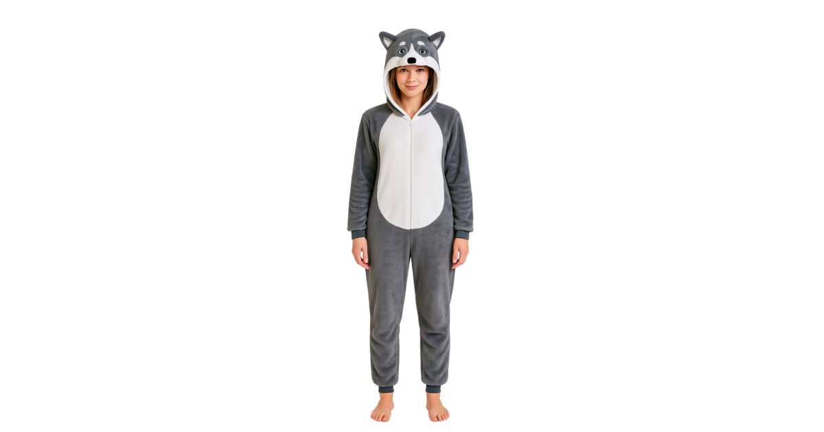 Onesie Kigurumi Pizsama Jelmez Szürke Husky Álcázat M: 155 - 165cm ...