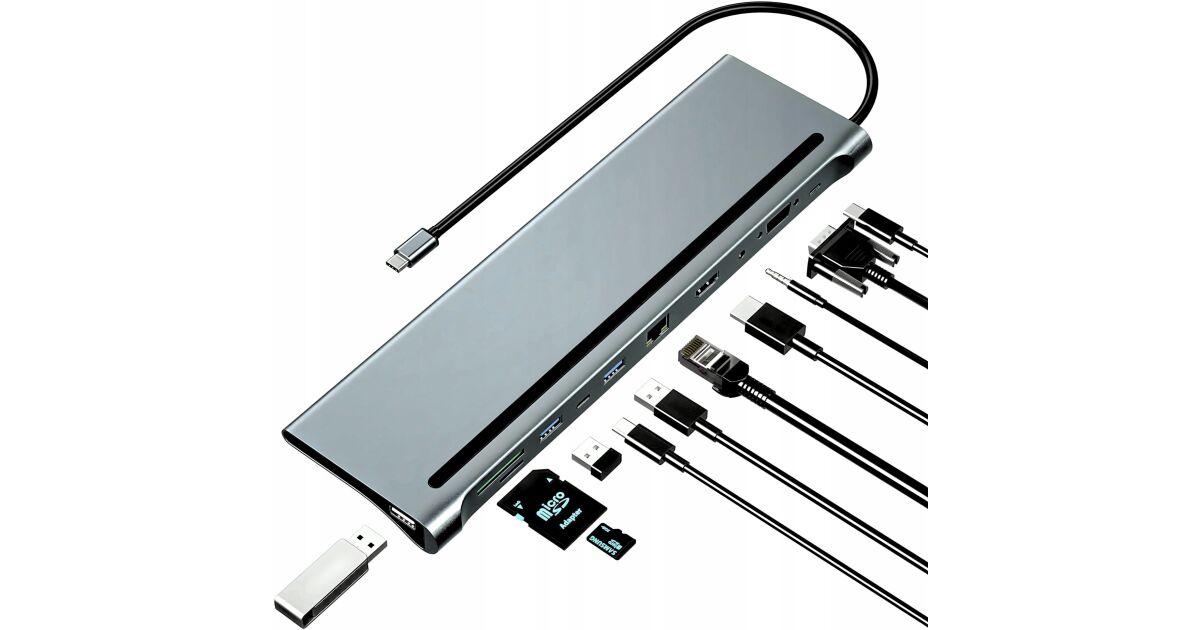 USB-C HUB 11in1 HDMI LAN VGA RJ45 SD DOKKOLÓÁLLOMÁS Macbook Pro Air M1 ...