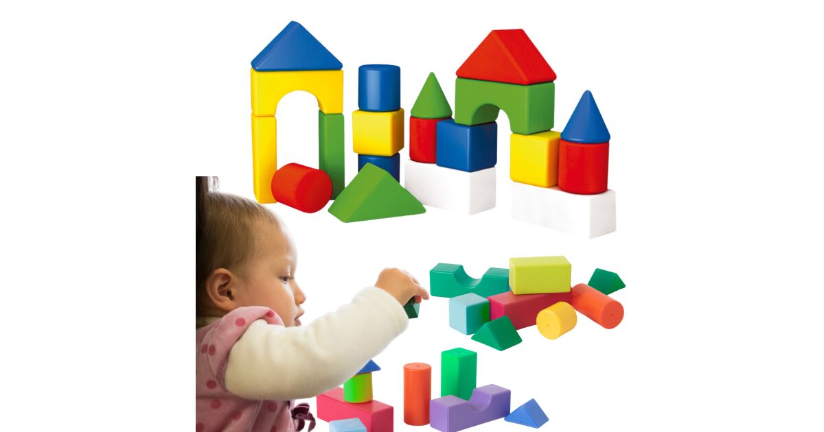 Fa építőkockák készlet színes, különböző formájú épületek 2599 | Pepita.hu