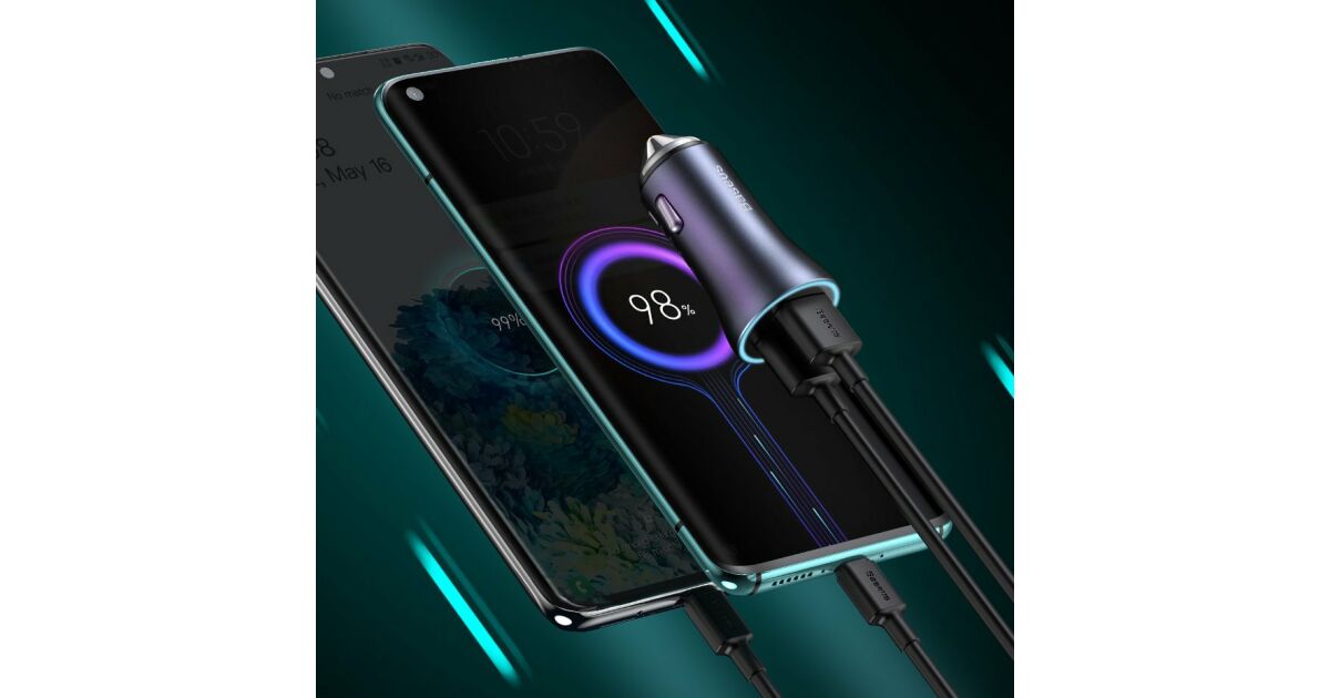 Baseus CCJD-0G 40W-os autós töltő USB Quick Charge 3.0 + USB-C PD ...