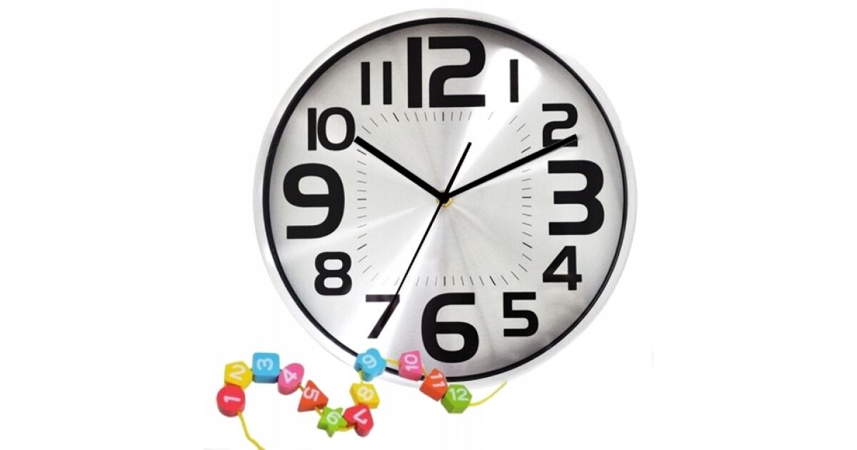 30 cm-es falióra, ezüst, kerek, nagy számokkal, néma tanúsítvánnyal ...