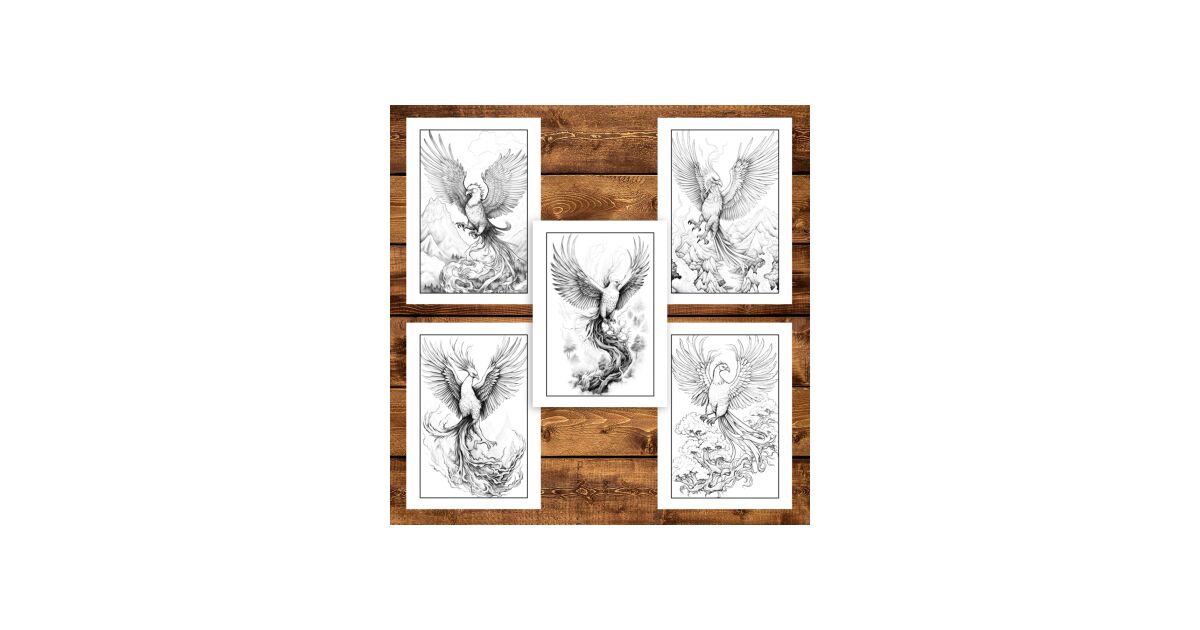 Coloring book, 50 illustrations, Phoenix Birds | Pepita.com