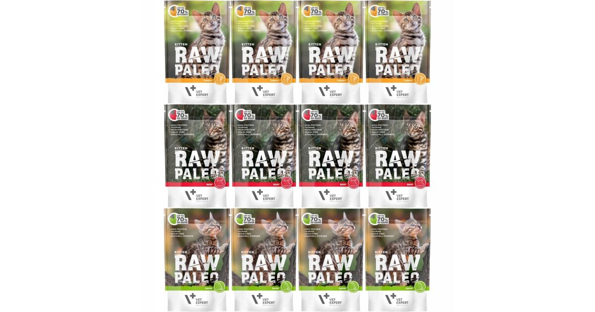 Mokra karma dla kociąt VetExpert Raw Paleo Kitten MIX SMAKÓW 12x100g ...