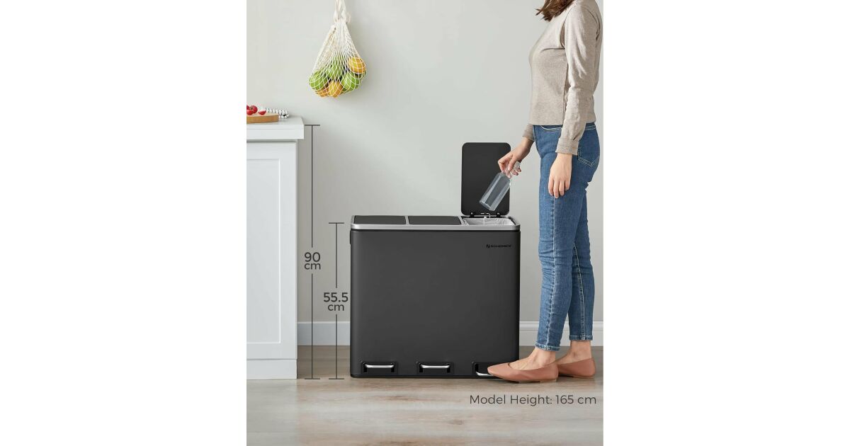 Cos de gunoi din inox cu 3 compartimente colectare selectiva, cu galeti ...