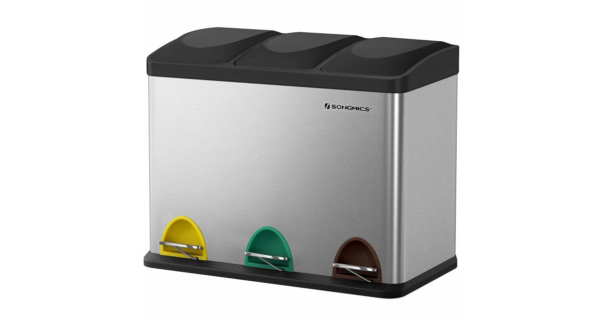 Cos de gunoi din inox cu 3 compartimente colectare selectiva, cu galeti ...