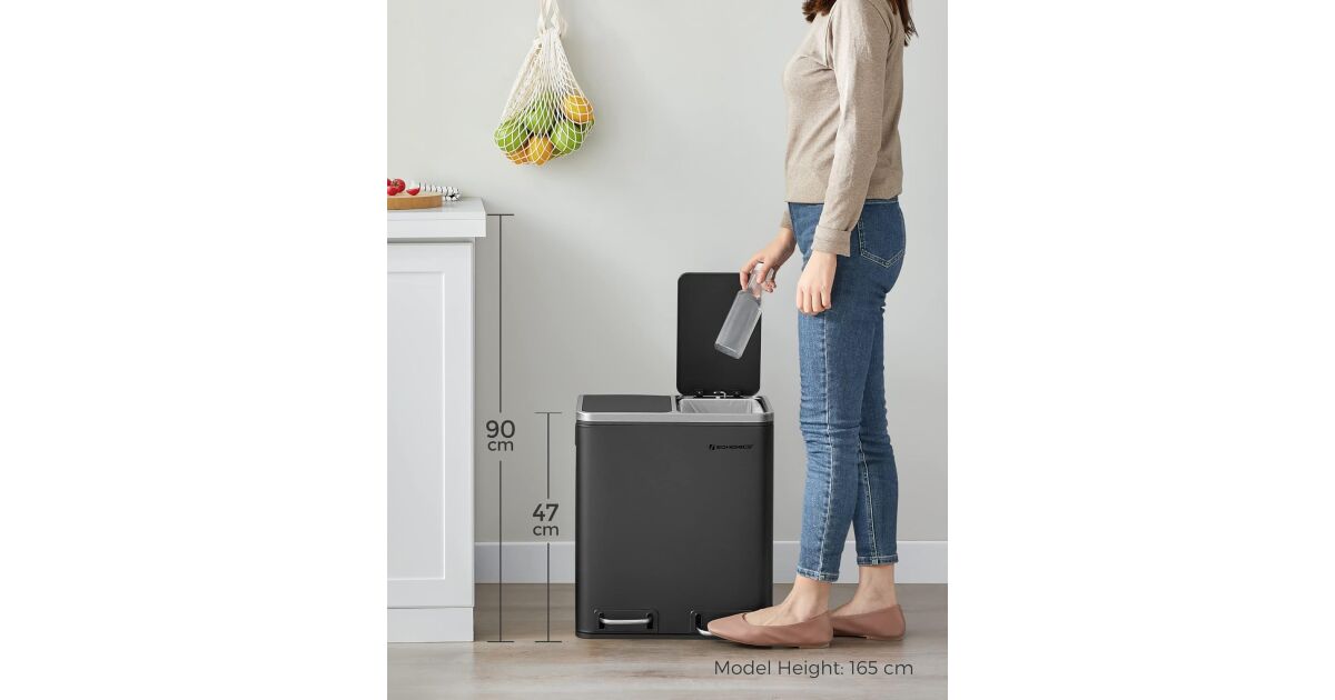 Cos de gunoi din inox cu 2 compartimente colectare selectiva, cu galeti ...