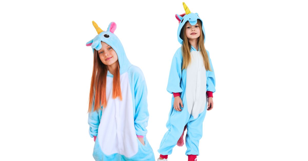 Onesie Kigurumi Pizsama Jelmez Kék Unikornis Gyerekeknek 135 - 145cm ...