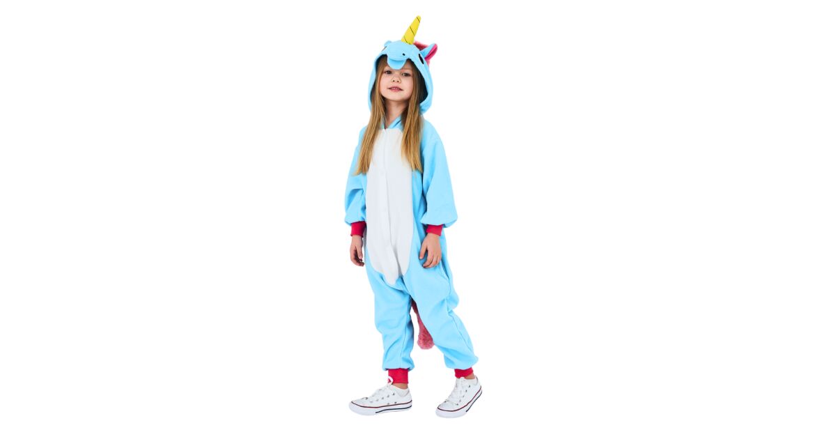 Onesie Kigurumi Pizsama Jelmez Kék Unikornis Gyerekeknek 135 - 145cm ...
