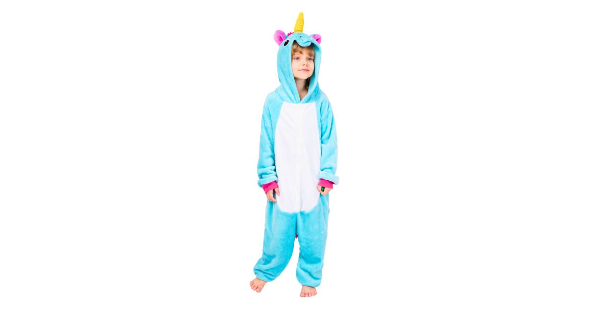 Onesie Kigurumi Pizsama Jelmez Kék Unikornis Gyerekeknek 135 - 145cm ...