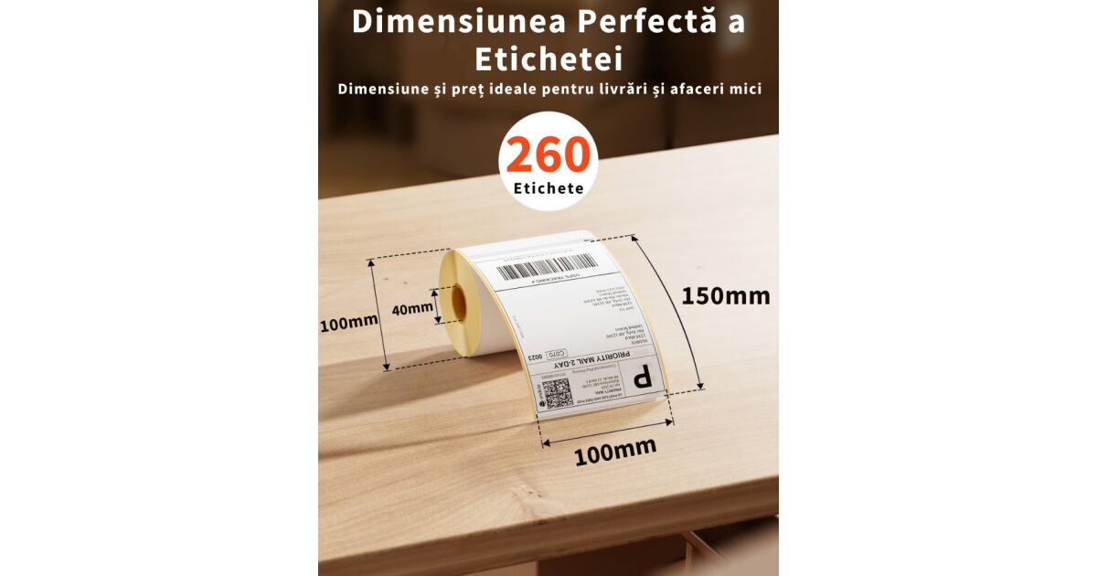 Rola Etichete Termice Autoadezive 100 x 150 mm VITTALIST®, 260 Etichete ...