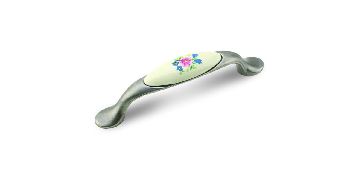 UP19 fogantyú, patinázott nikkel, MLK-1 porcelán, 96 mm | Pepita.hu