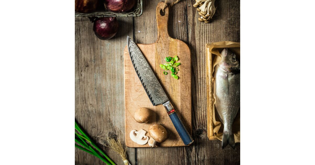 Japán Fukutsu szakácskés ajándékdobozban Damaszk acél VG-10 ...