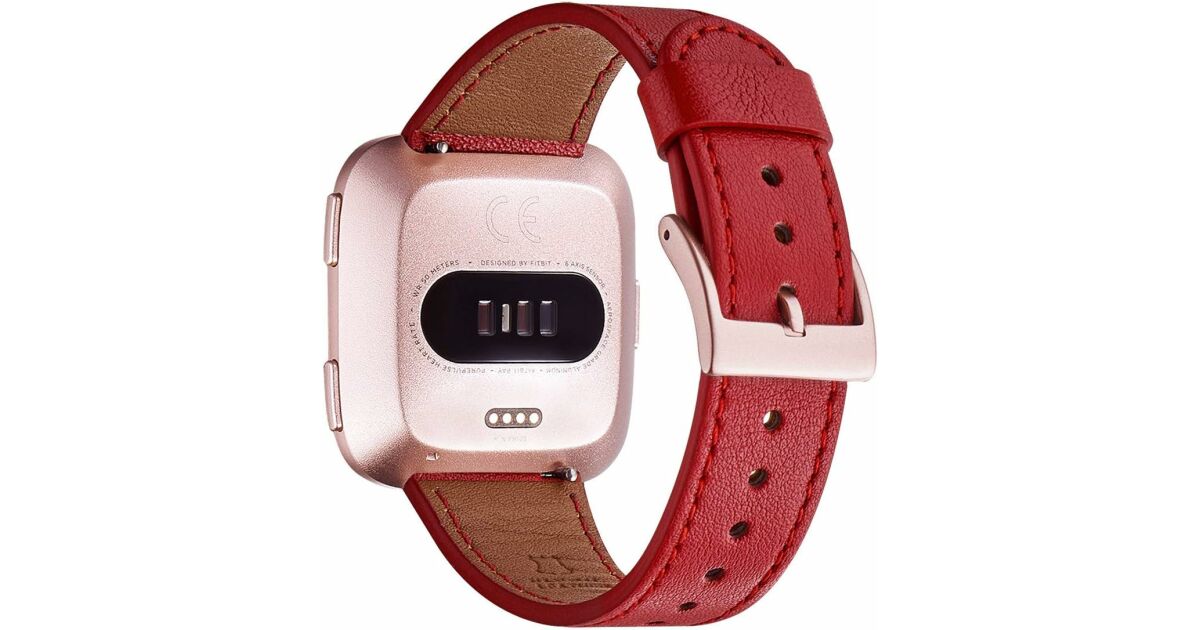 Fitbit Versa/Versa 2/LITE/SE okosórához való piros valódi bőr óraszíj ...