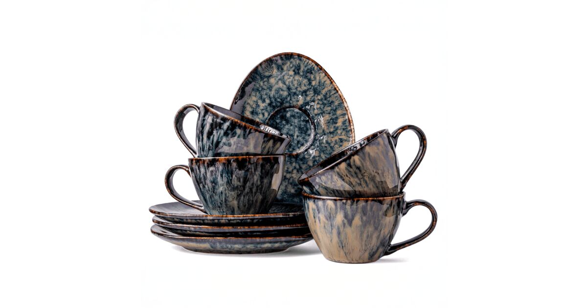 Kasai kávéskészlet, sárga és zöld, 4 személyes, 8 darabos, modern ...