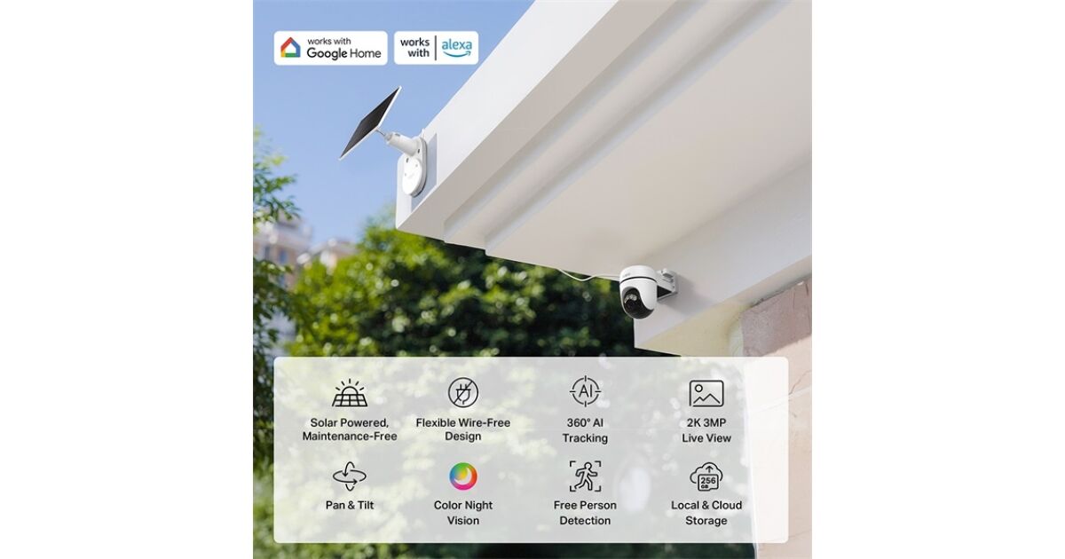 TP-Link Tapo C610 KIT cameră exterioră, panou solar (3MP, 2K, 1296p, IR ...