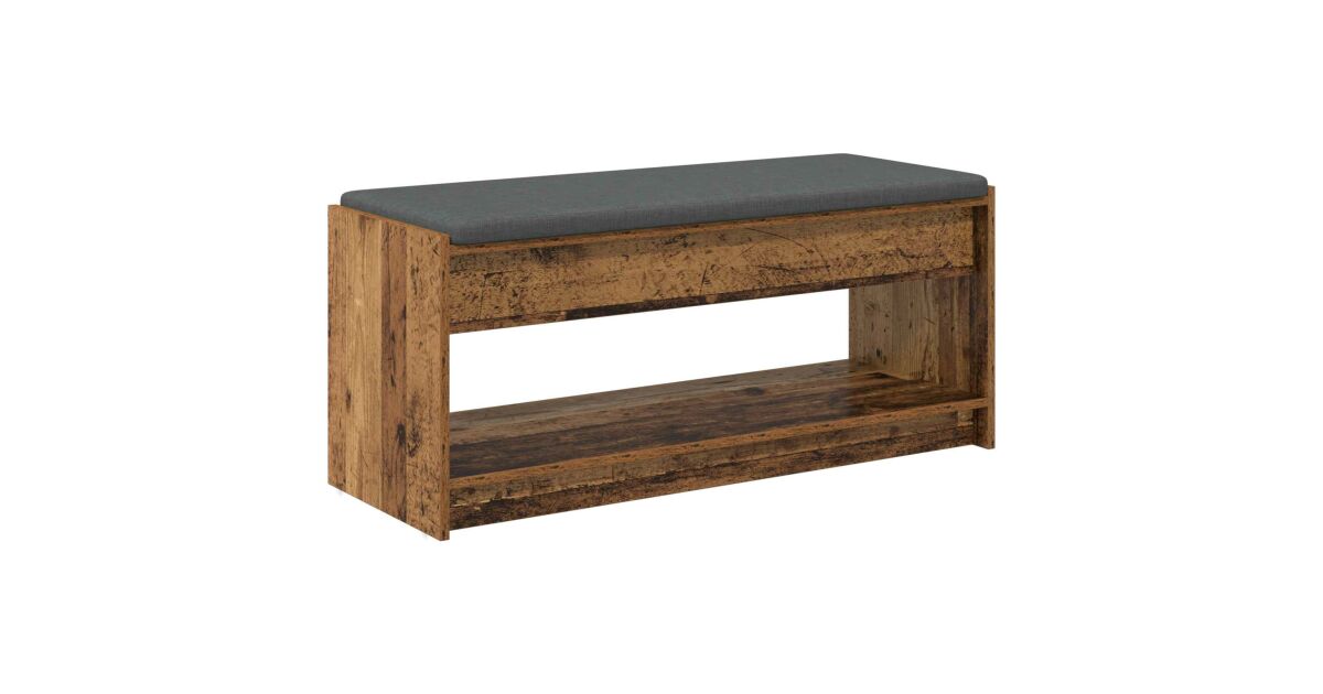 vidaXL Bancă pentru hol cu pernă cu raft Lemn vechi 103 x 38 x 45 cm ...