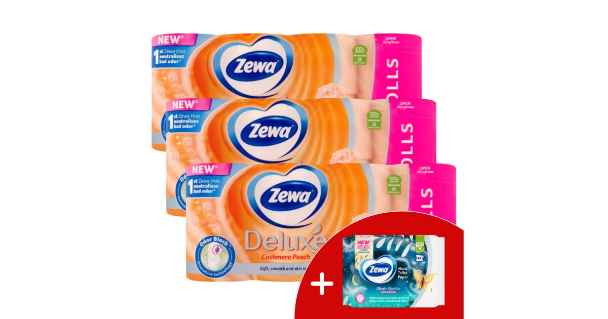 Zewa Deluxe Cashmere Peach 3 Ply Toilet Paper 3x16 rolls + 1 wet toilet ...