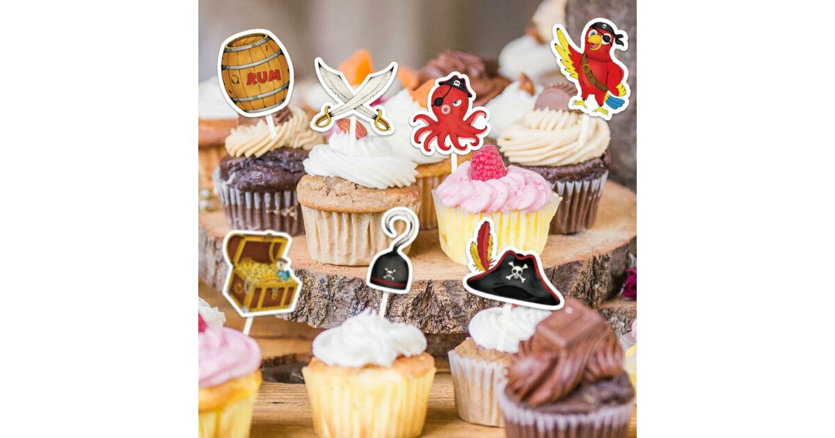 CUPCAKE DÍSZÍTÉS TORTADÍSZÍTÉS KALÓZ PAPAGÁJ RUMOS POLIP 49db | Pepita.hu