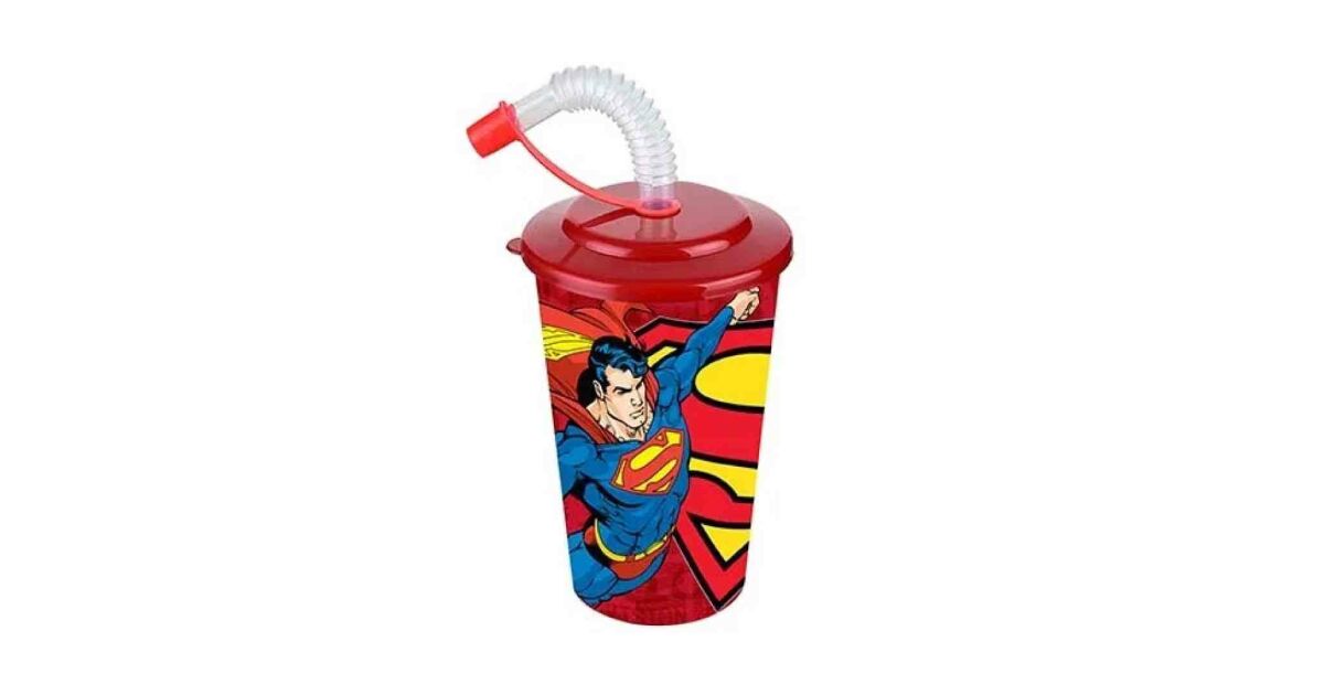 Műanyag pohár fedéllel és szívószállal, 400 ml, Tuffex TP513/SUPERMAN ...