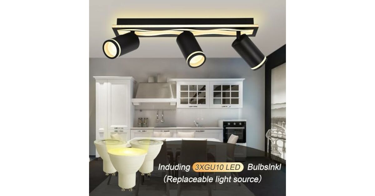 Lampă de tavan LED reglabilă, reflector rotativ modern, negru, lumină ...