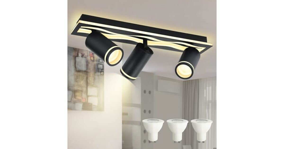 Lampă de tavan LED reglabilă, reflector rotativ modern, negru, lumină ...