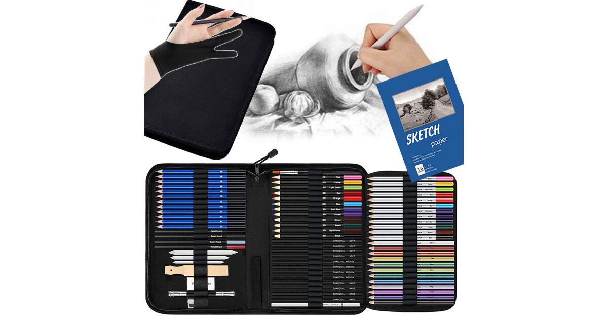 Professzionális rajz- és festőkészlet, 74 részes, fekete etui | Pepita.hu