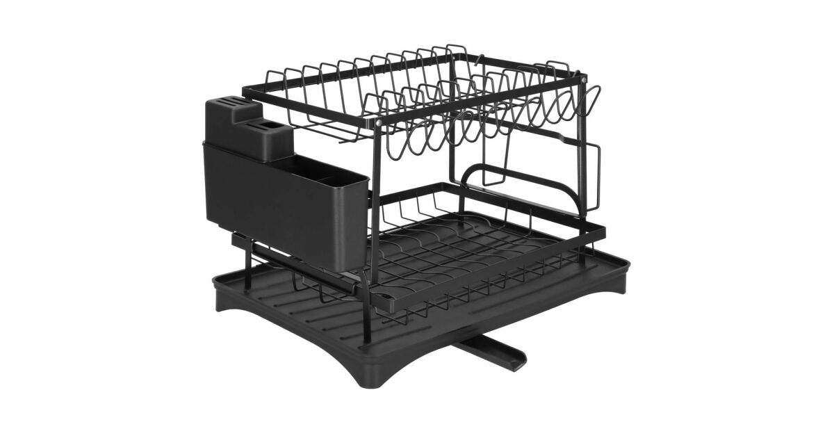 2-етажна решетка за съдове с тавичка за отцеждане и държач за прибори ...