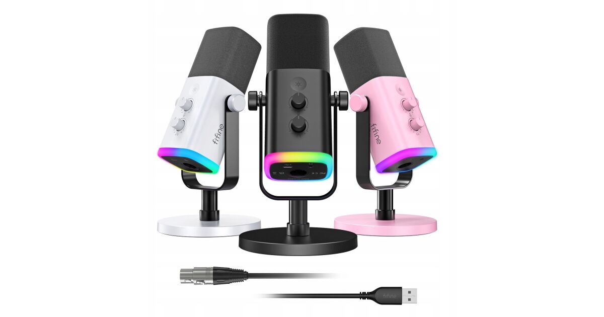 Microfon dinamic de studio Fifine AM8W AMPLIGAME USB/XLR RGB alb PnP ...