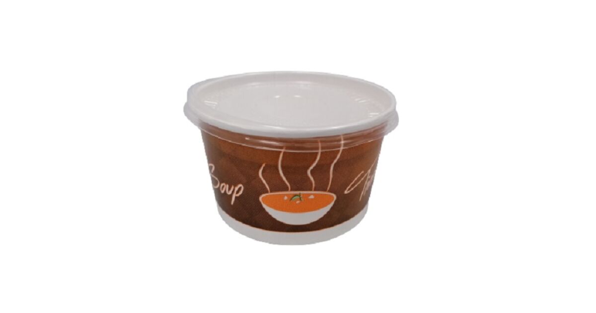 Set 50 boluri din carton, 470 ml, pentru supa, capac PP transparent ...