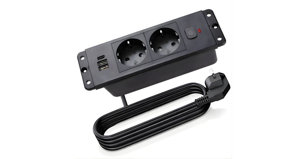 Priza incorporabila in blat, ATOMKIT® cu 2 Prize Schuko, 2 Porturi USB ...