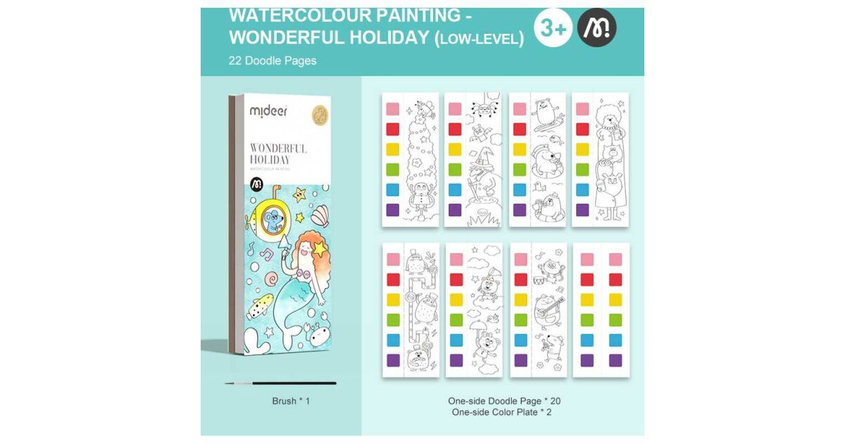 Carte de colorat cu apa, pensula de pictat si culori incluse, 19 x 8 x ...