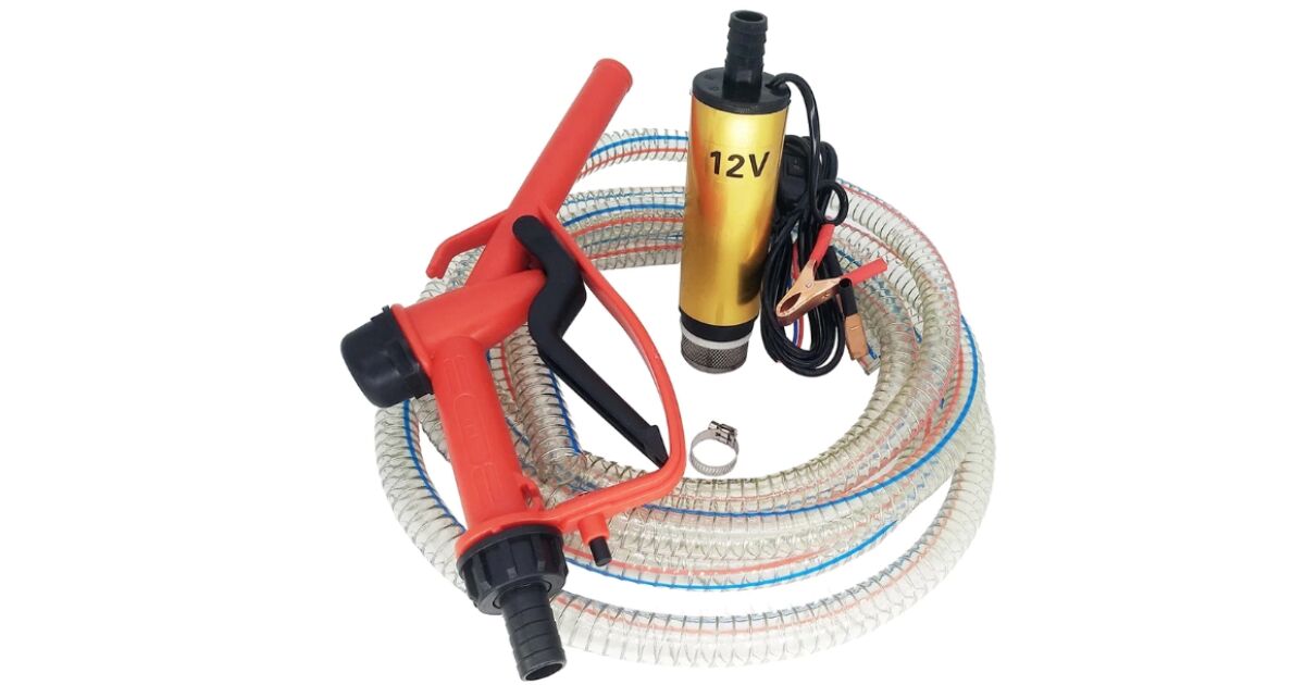 Pachet pompa transfer benzina motorina si alte lichide 12V cu furtun 3 ...
