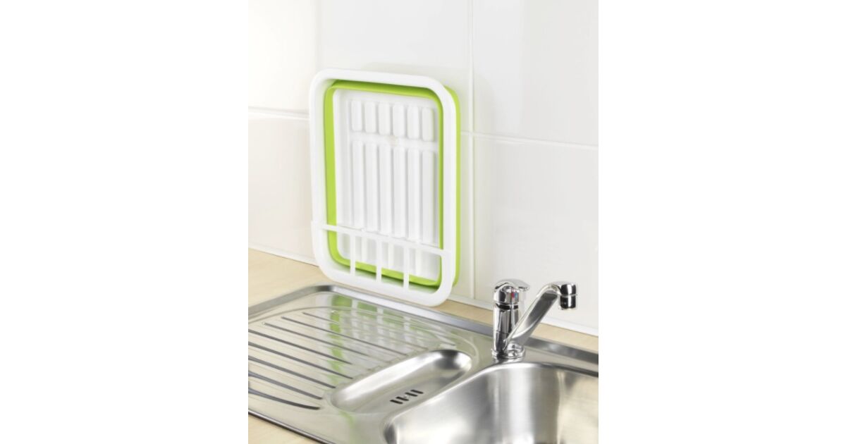 Uscator pliabil VERDE pentru vase si cu suport pentru tacamuri | Pepita.com