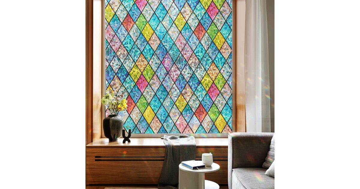 Folie Geam Decorativă 90x200 cm, Autocolant Ferestre Colorat, Protecție ...