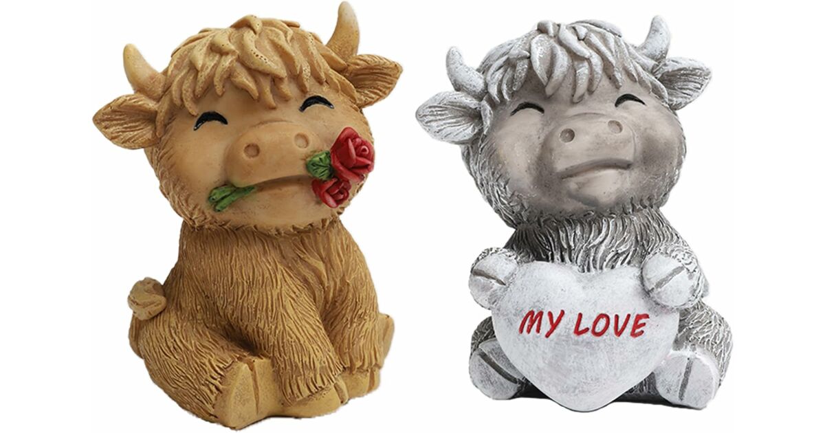 Set 2 Figurine Vacă Scoțiană de Munte din Rășină, Sculpturi Pictate ...