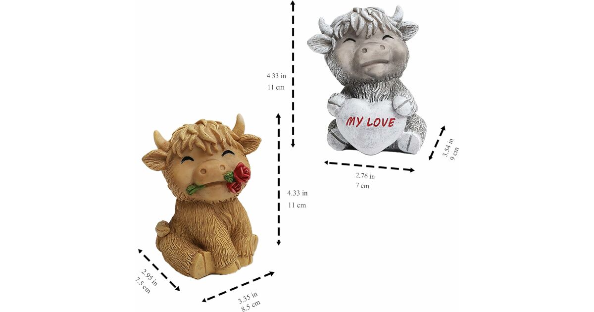 Set 2 Figurine Vacă Scoțiană de Munte din Rășină, Sculpturi Pictate ...