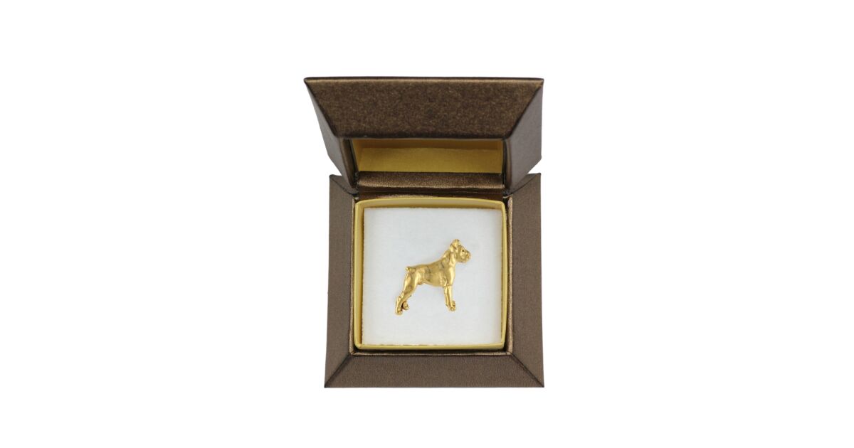 Boxer, Boxer II - kutya bross díszes dobozban, elegáns aranyozott ...