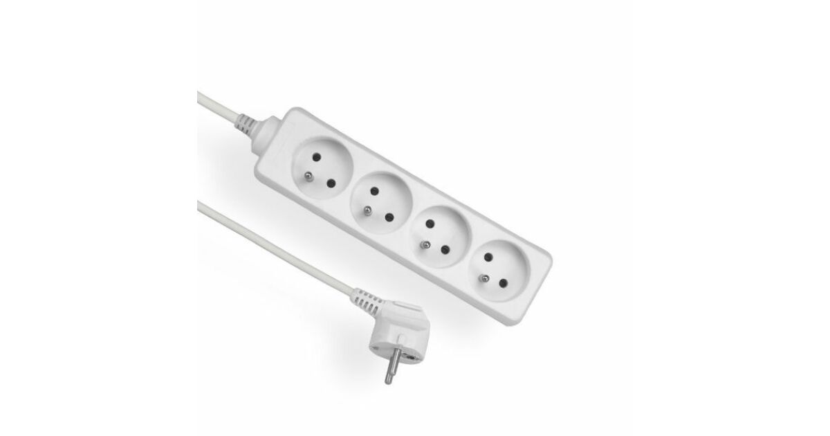 Hosszabbító kábel földeléssel, fehér, 4 aljzat, 5m OMY 3x1 Elgotech EPS ...