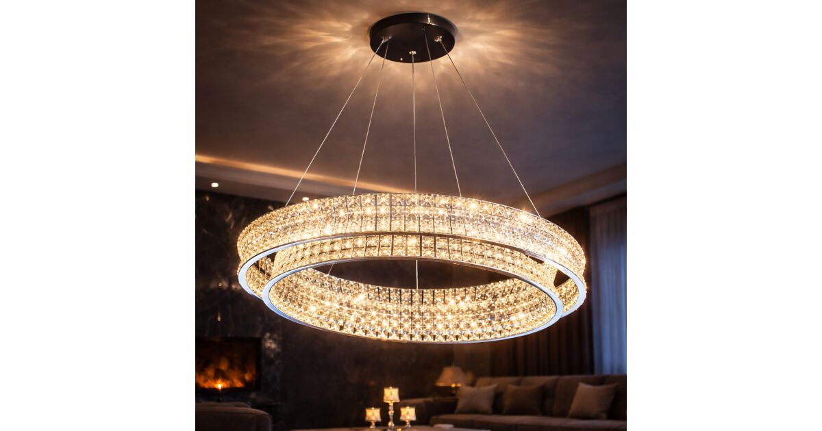 Lustra LED cu Telecomanda, LLC160/500CH, Cristal si Metal, 120W, 1 Cerc ...