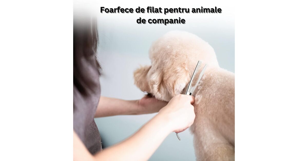 Set 2 foarfece profesionale pentru ingrijirea cainilor, piepten, geanta ...