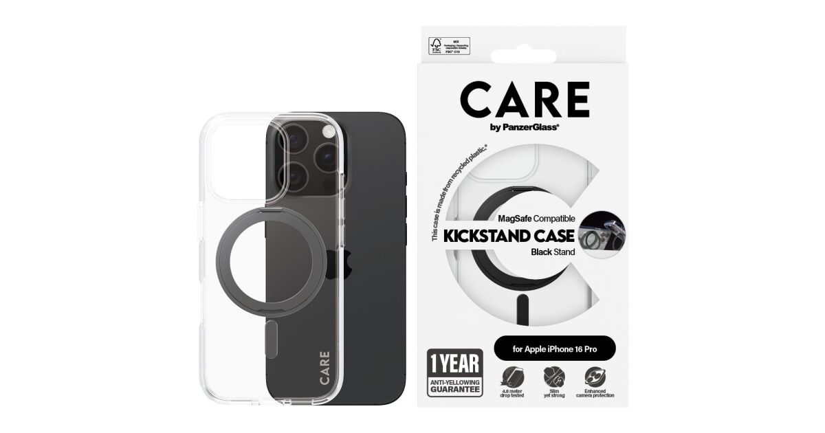 PanzerGlass CARE Apple iPhone 16 Pro MagSafe KickStand átlátszó/fekete ...